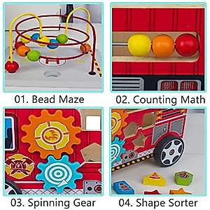 KIDS TOYLAND Wooden Baby Walker with Bead Maze for 1 Year Old and up, Wooden Push Toy for 12 Month, Wooden Cart with Blocks