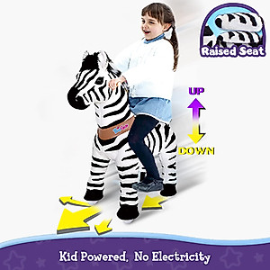 PonyCycle Official Ride-On Zebra No Battery No Electricity Mechanical Horse Toy Giddy up Pony Plush Walking Animal for Age 4-9 Years Medium Size - N4012
