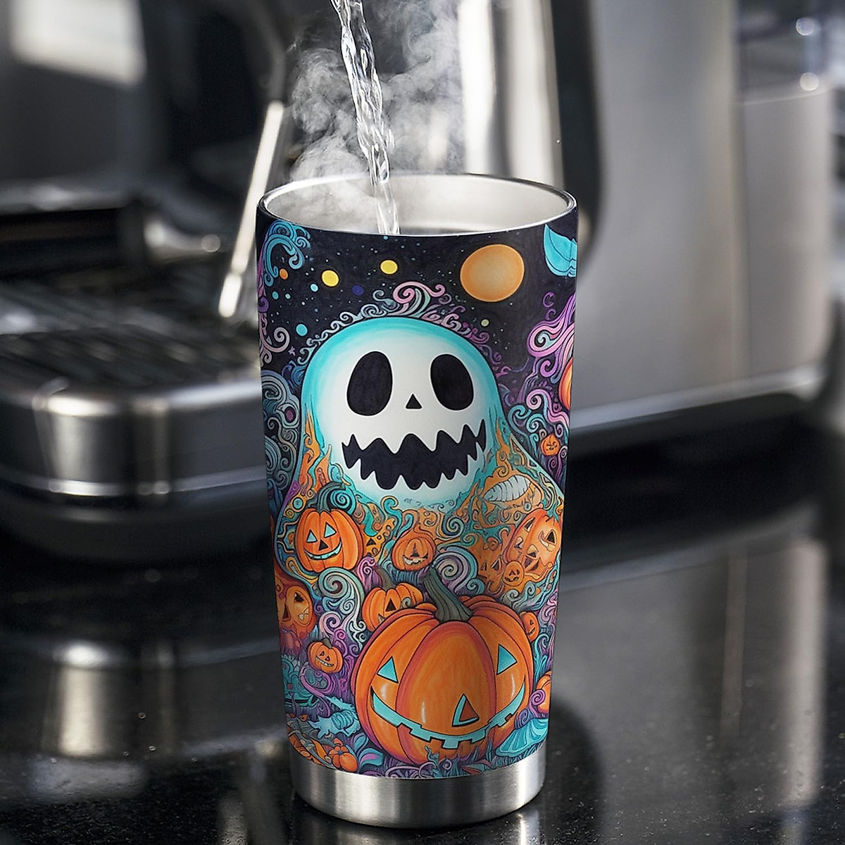ORCAE 20oz Halloween Pumpkin Ghost Tumbler, Boo Boo Ghost, Trick or Treat, Halloween Gifts, Coffee Thermos, Stainless Steel Double Wall Vacuum Insulated Coffee Mug, Travel Cup with Lid - D