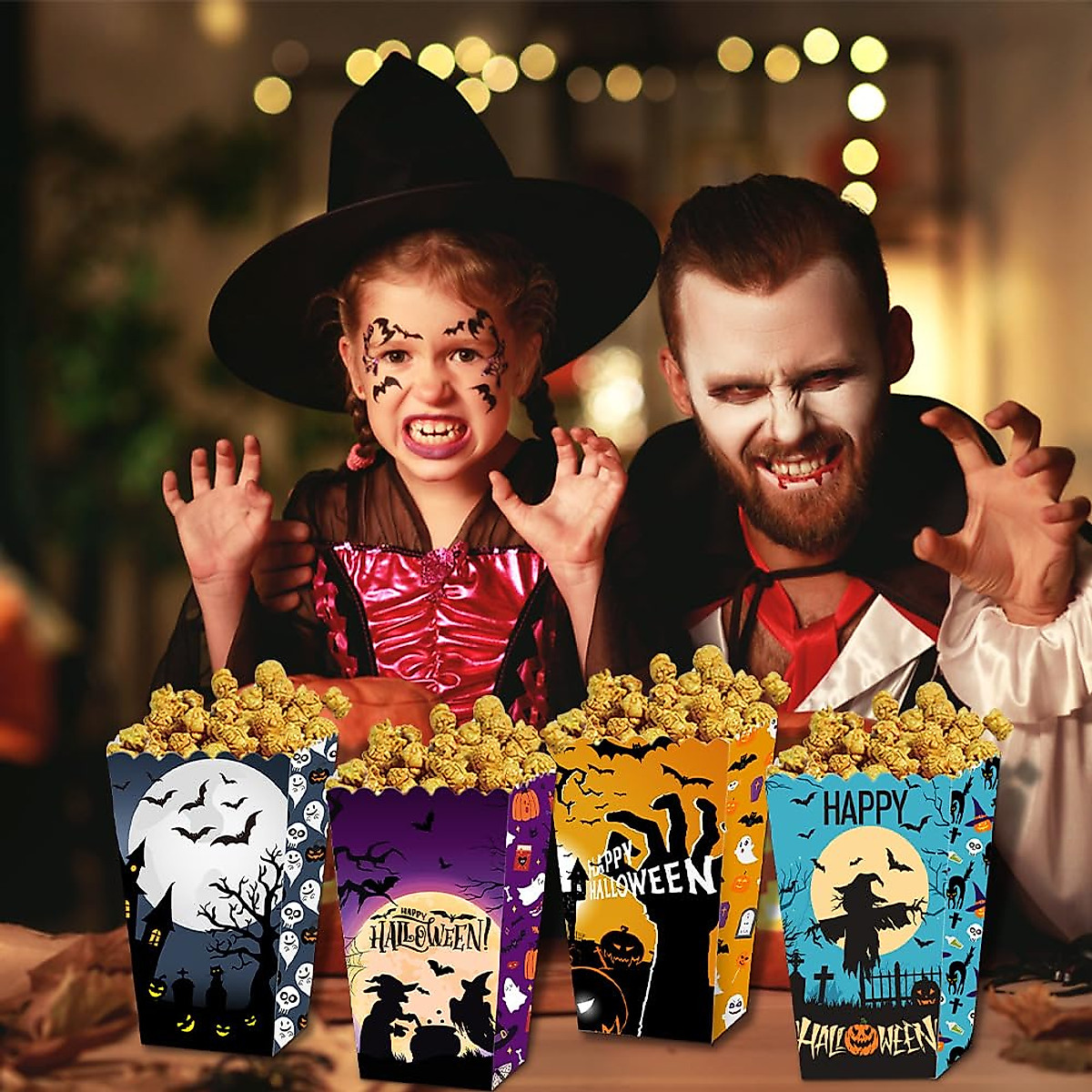 12 Pieces Halloween Popcorn Box Halloween Party Favor Snack Treat Boxes Candy Cookie Container Decorations Gifts for Kids Adults Halloween Party Favor Supplies