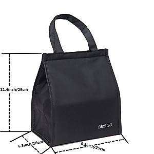BEYLEG Lunch Bag, Insulated Lunch Bag for Women Men, Foldable Adult Lunch Tote Bag with Internal Pocket for office worker/School/Night Shift/Picnic Black