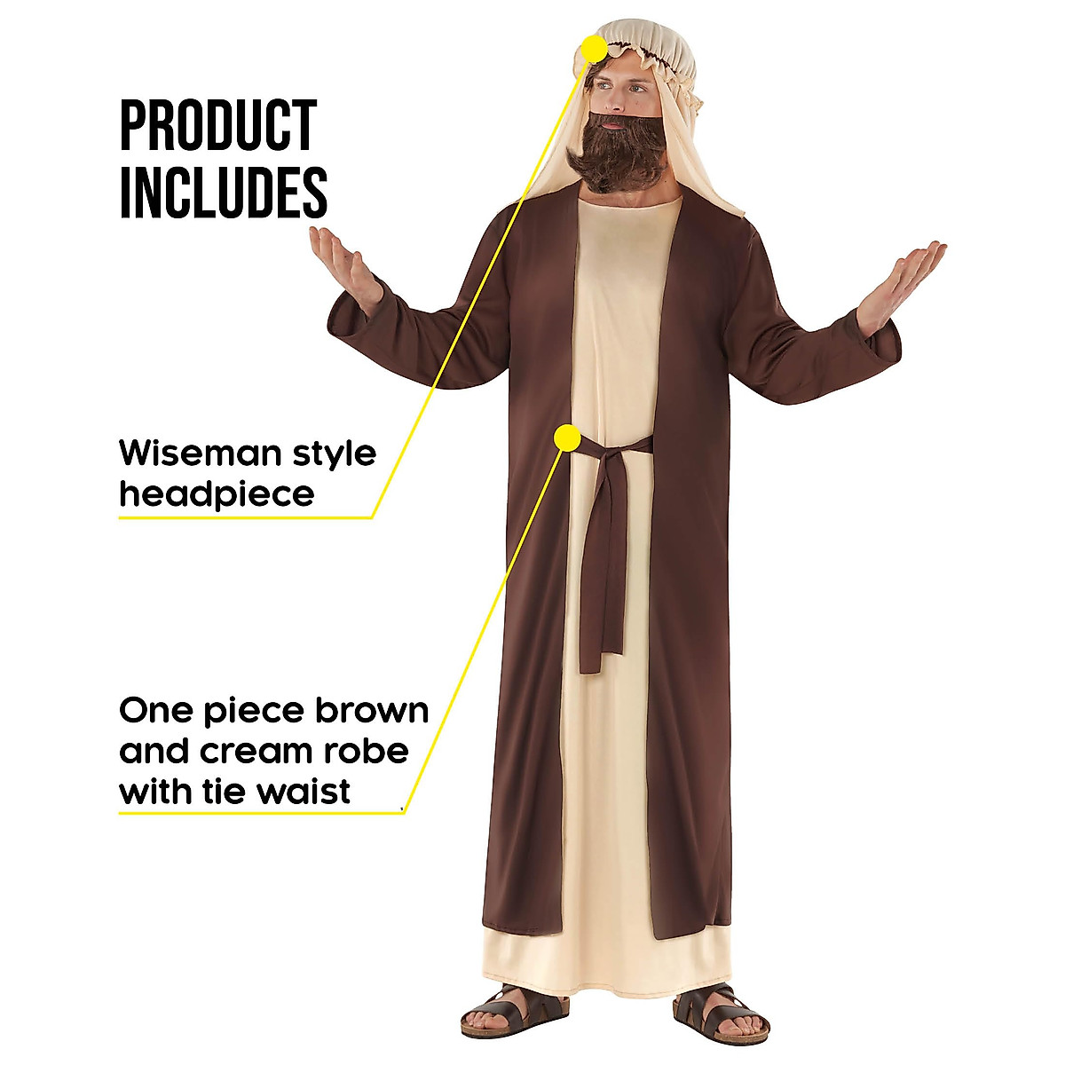 Morph Men's Nativity Joseph Costume (Brown, Large, Pull On) - Biblical Costume for Adults