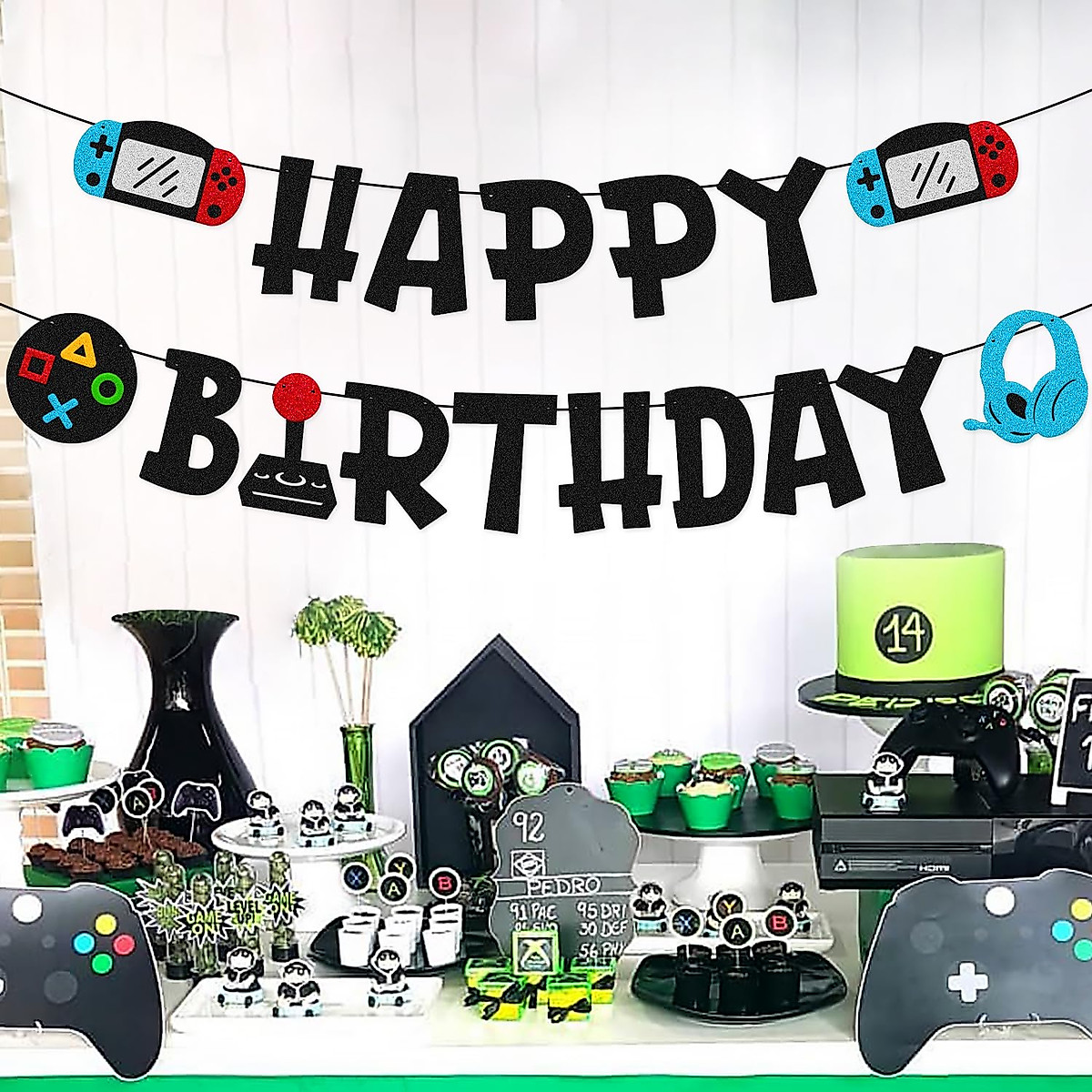 Video Game Birthday Banner Happy Birthday Party Decorations for Boys Kids Men Level Unlocked Garland Playing Game Over Level Up Themed Bday Party Celebration Supplies