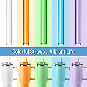 10 Pack Colorful Replacement Straws Compatible with Stanley 40oz Cup Tumbler, 4PCS Silicone Spill Proof Stoppers and Silicone Boot