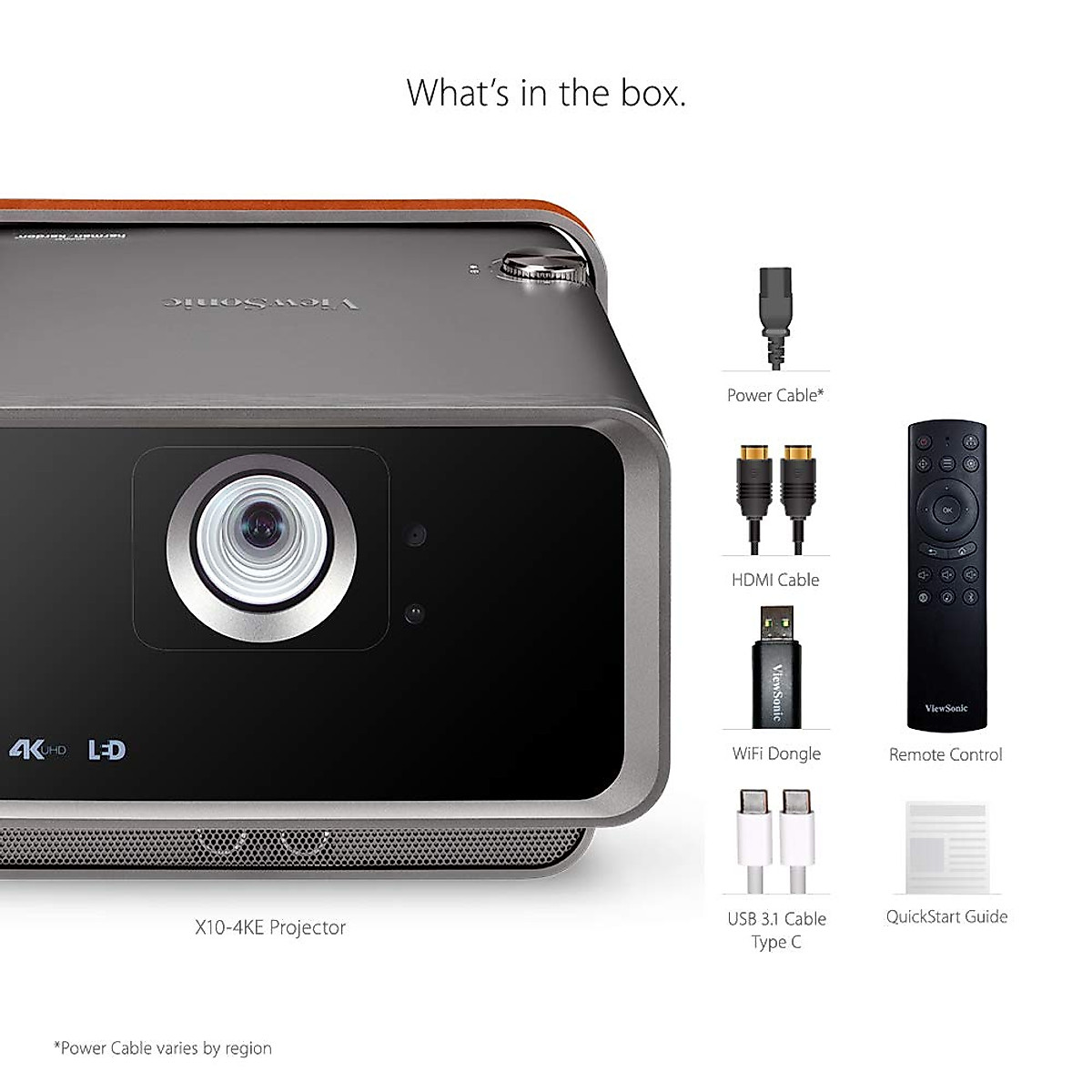 ViewSonic (X10-4KE) 4K UHD Projector with 2400 LED Lumens, Shorter Throw, Harman Kardon Speakers, HDMI, USB C, 125% Rec 709, and Frame Interpolation Technology for Home Theater