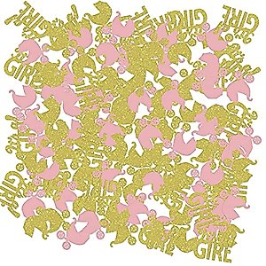 Baby Carriage Confetti，Gender Reveal Party Table Decorations, It's a Girl Confetti for Baby Shower Party - Pink & Gold Glitter