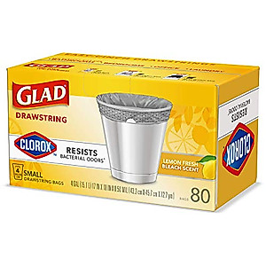 GLAD Small Kitchen Trash Bags, - 4 Gallon Trash Bag for Kitchen, Lemon Fresh Bleach Scent, Odor Eliminator, Leak Protection, 80 Count