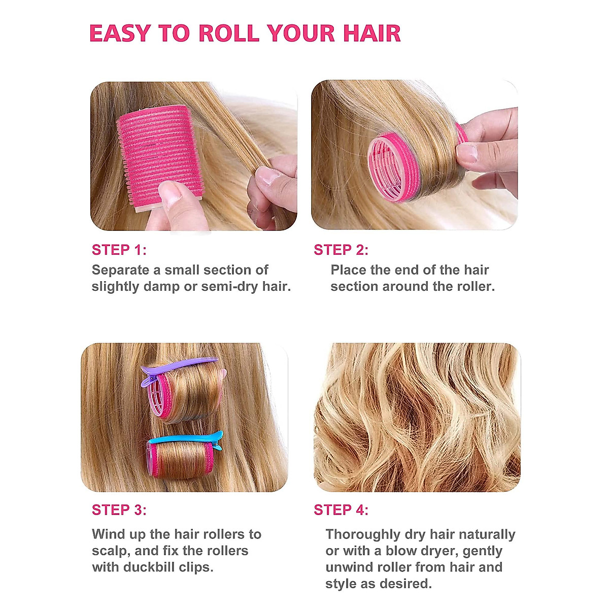 MaxNedrin Hair Roller sets,Self Grip Hair Curlers,3 Inch Salon Hair Dressing Curlers,3 Size (JUMBO LARGE MEDUIEM)18 Packs(Rose Red)