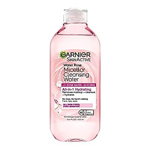 Garnier SkinActive Micellar Water with Rose Water and Glycerin, Facial Cleanser & Makeup Remover, All-in-1 Hydrating, 13.5 fl. oz, 1 count (Packaging May Vary)