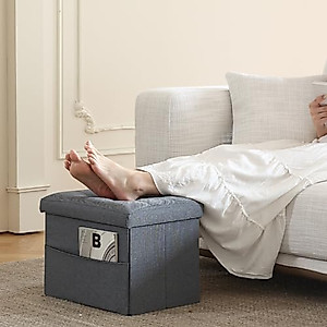 Hamgtrion Ottoman Storage Ottoman Foot Rest Footstool with Side Pocket Foldable Ottoman Folding Ottomans Footrest Rectangle Bench Cube for Room Living Room Bedroom Grey L17W13H13inches