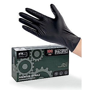 PACIFIC PPE Black Nitrile Disposable Gloves, 6 Mil, Food-Safe, Cooking & Cleaning, Powder-Free, Heavy-Duty, Textured Fingertips, 100 Count, L