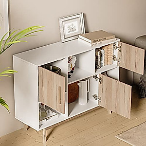 Cozy Castle 6-Cube Bookcase with Doors, Free Standing Sideboard Buffet Storage Cabinet, Mid Century Cabinet with Storage, 6 Cube Storage Organizer for Living Room, Bedroom, Hallway, White and Oak