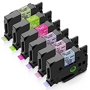Tz Tape 12mm 0.47 Laminated Compatible Label Tapes Replacement for Brother TZe Label Tape TZE-MQ531/MQE31/MQF31/MQP35/MQG35/MQG31 12mm 0.47 inch for Brother P Touch PT-H110 PT-D600 PT-D400, 6-Pack