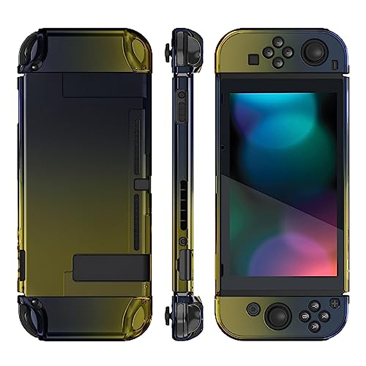 eXtremeRate PlayVital Back Cover for Nintendo Switch Console, Handheld Controller Protector Hard Shell for Joycon, Dockable Protective Case for Nintendo Switch - Gradient Black Yellow