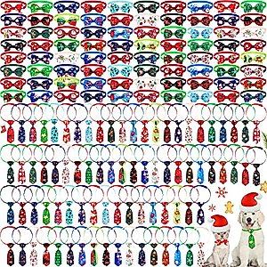 160 Pieces Christmas Dog Bow Tie Collar Set Dog Cat Bow Ties Neck Ties Adjustable Dog Bowties Collar Grooming Accessories for Christmas Dogs Pets Supplies Decor (Snowflake Pattern)