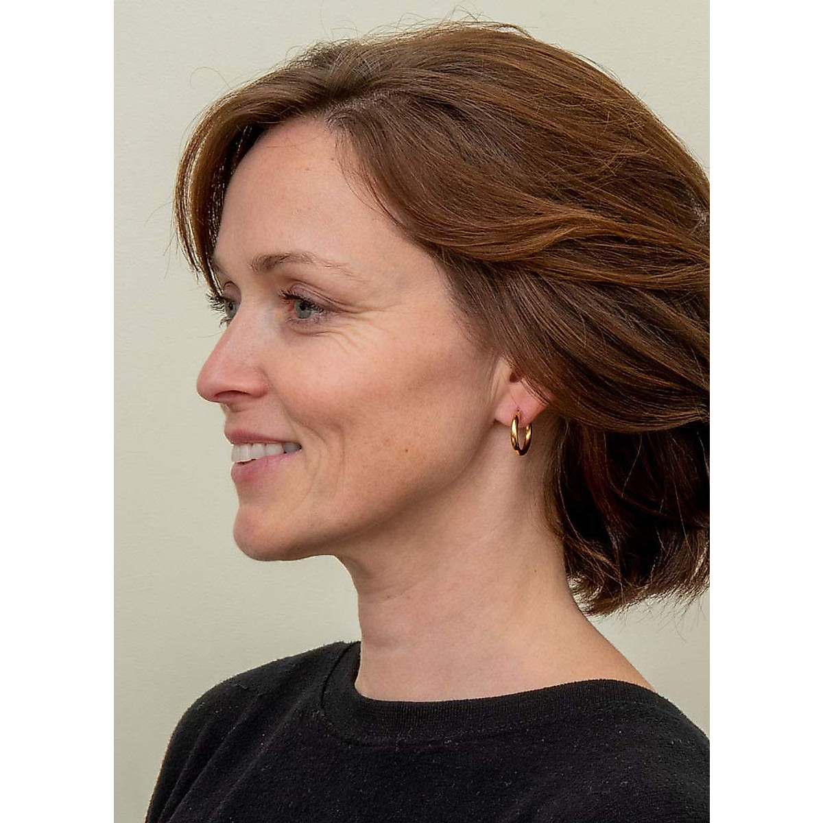 Medium 14K Yellow Gold 3mm Wide Thick Continuous Endless Hoop Earrings, (3/4 inch - 3mm Tube) (19mm)