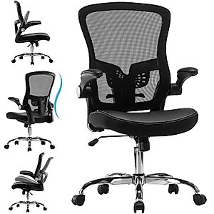 Mesh Office Chair Ergonomic -Adjustable Height, Desk Chair with Wheels Mesh Computer Desk Chair with Flip-up Arms PU Leather Task Chair 300lbs
