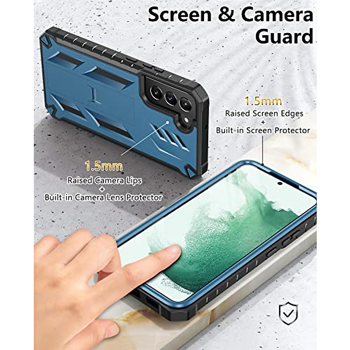 FNTCASE for Samsung Galaxy S22 Plus Case: Shockproof Durable S22+ Cell Phone Cover with Built-in Kickstand | TPU Bumper Textured | Full-Body Protective Rugged Belt-Clip Holster Designed Blue