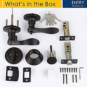 Keyed Entry Door Lock Set, Keyed Alike Single Cylinder Deadbolt with Wave Style Lever, Oil Rubbed Bronze Reversible Leverset for Bedroom, Front Door, Office 4 Pack