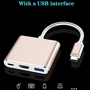XUNMAIFHB Portable Docking Station,Type-c Turn hdmi Three-in-one Converter typec Multi-Function Docking Station USB Interface, PD Fast Charge, HD HDMI Fast Transmission, Gold