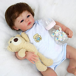 RXDOLL Vivid Reborn Baby Dolls Silicone Vinyl Full Body Boy Newborn That Look Real Anatomically Correct Realistic Baby Dolls with Blue Eyes Weighted Boy Baby Doll for Kids Age 3 +, 19 Inch