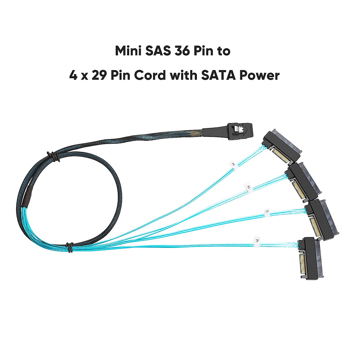 CableCreation Mini SAS Cable with SATA Power, Internal Mini SAS 36 Pin to 4 x 29 Pin Cord with SATA Power, SFF-8087 to SFF-8482 Cable, 3.3 FT