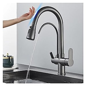KXFXQTOT Smart Sensor Kitchen 2 Model Spout Faucet Deck Mount Dual Handle Filtered Hot and Cold Water (Color : Gray)
