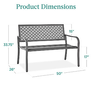 Best Choice Products Outdoor Bench 2-Person Metal Steel Benches Furniture for Garden, Patio, Porch, Entryway w/Geometric Backrest, 790lb Capacity – Gray