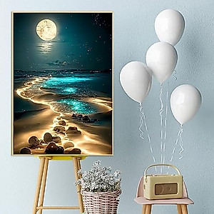Moon Diamond Painting Kits for Adults,Moon Beach Diamond Art Kits Full Drill Crystal Rhinestone Diamond Embroidery Craft Kits for Home Wall Decor Inch12X16