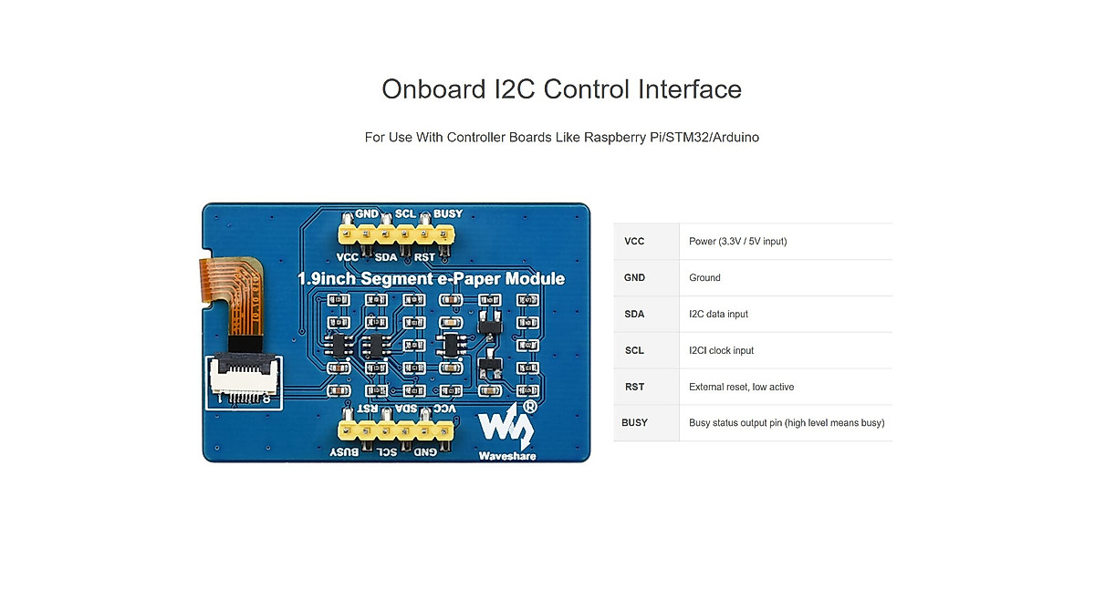 waveshare 1.9inch E-Paper Module 91 Segments E-Ink Display for Raspberry Pi/Arduino/STM32, Black ...