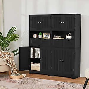 Iwell Tall Storage Cabinet with Adjustable Shelf, Bathroom Cabinet with 2 Drawers, Linen Cabinet for Living Room, Black
