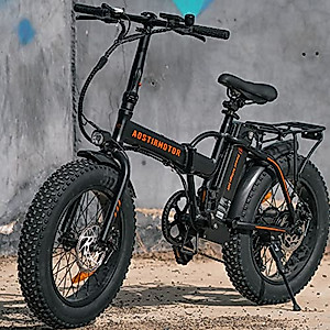 aostirmotor Folding Electric Bike 20" x 4.0 Fat Tire Electric Bike with 500W Motor 36V 13AH Removable Lithium Battery,Ebike for Adults (Black)