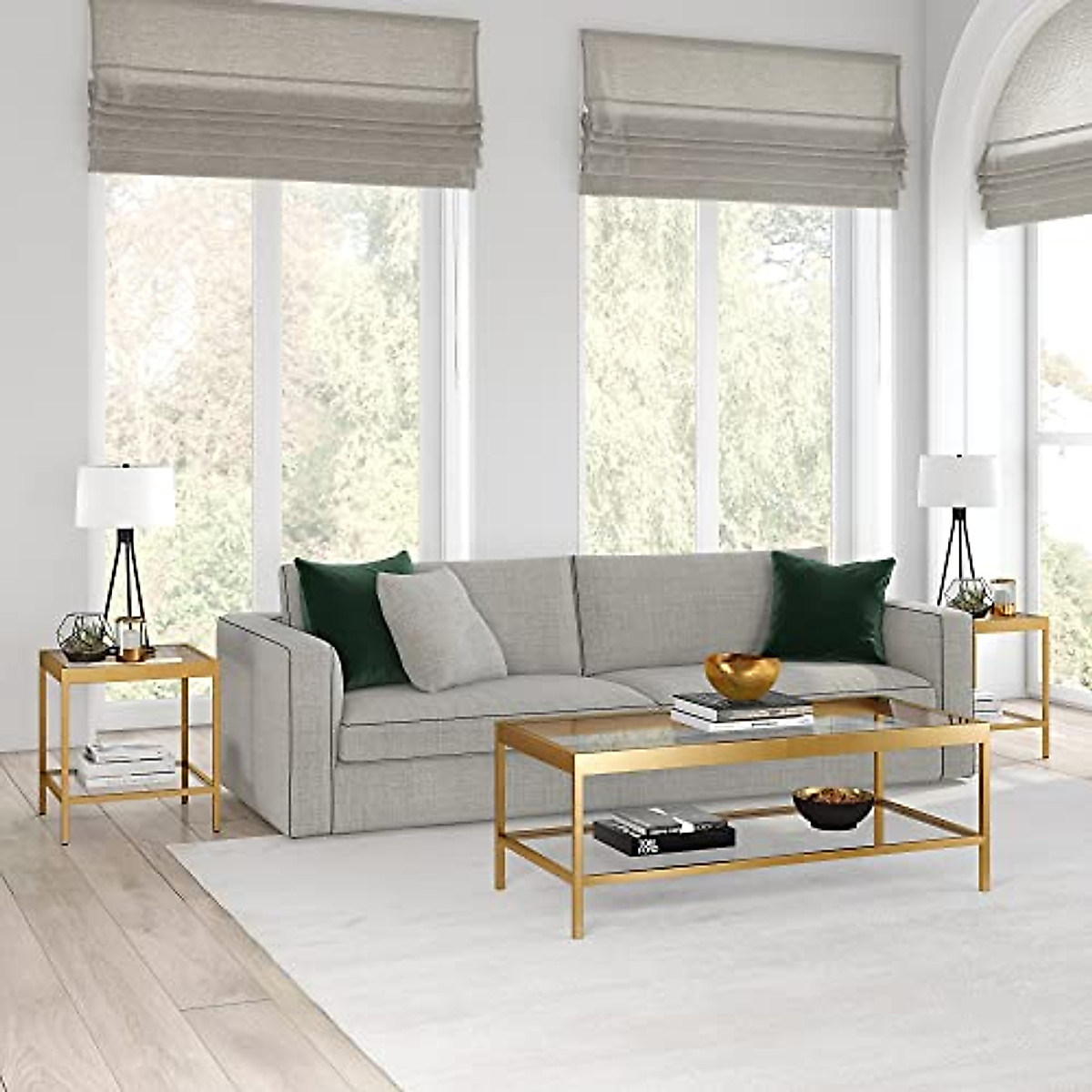 Henn&Hart 45" Wide Rectangular Rectangular Coffee Table in Brass, Modern Rectangular Coffee Tables for living room, studio apartment essentials
