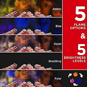 TURBRO Eternal Flame 26-Inch Infrared Quartz Electric Fireplace Log Heater, Realistic Pinewood Logs, Adjustable Flame Colors, Remote Control, Thermostat, Timer, EF26-PB, 1500W