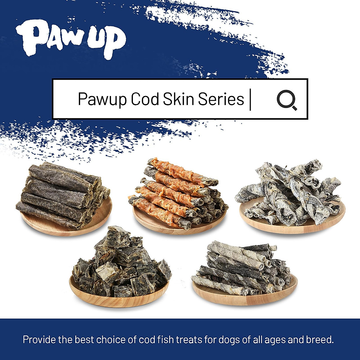 PAWUP Dog Treats, Cod Skins Dog Treat with Taurine, One-Ingredient Grain-Free Chew Fish Skin Rolls Rich in Omega3, 8 oz