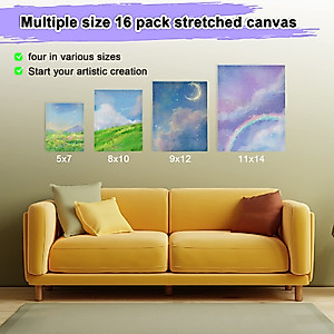 Inburit Stretched Canvas for Painting for Adults, Artist, 16 Multi Packs with 11x14, 9 x12, 8x10, 5x7(4 of Each), Blank Primed Canvas for Oil, Acrylic & Other Painting Media