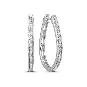 ARAIYA FINE JEWELRY 925 Sterling Silver Round-shape Diamond Oval Hoop Earrings for Women (1/4 cttw, I-J Color, I2-I3 Clarity)