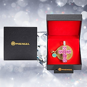 PHENGEL 12 month birthday stone 11 MM Extra Large 5A Cubic Zirconia Cz Cross Religious Pendant gorgeous Necklace (14K-Gold-06-Jun)