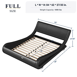 Allewie Full Size Upholstered Platform Bed Frame with Adjustable & Ergonomic Headboard, Low Profile Sleigh Design for Modern Bedroom - Easy Assembly, No Box Spring Needed, Black
