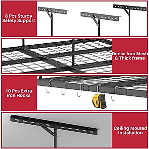 Besiost 32 Inches L Shaped Overhead Storage Rack, Height Adjustable Garage Storage Organization System, Heavy Duty Reversible Garage Ceiling Storage Rack for Garage, Warehouse, Load 700LBS