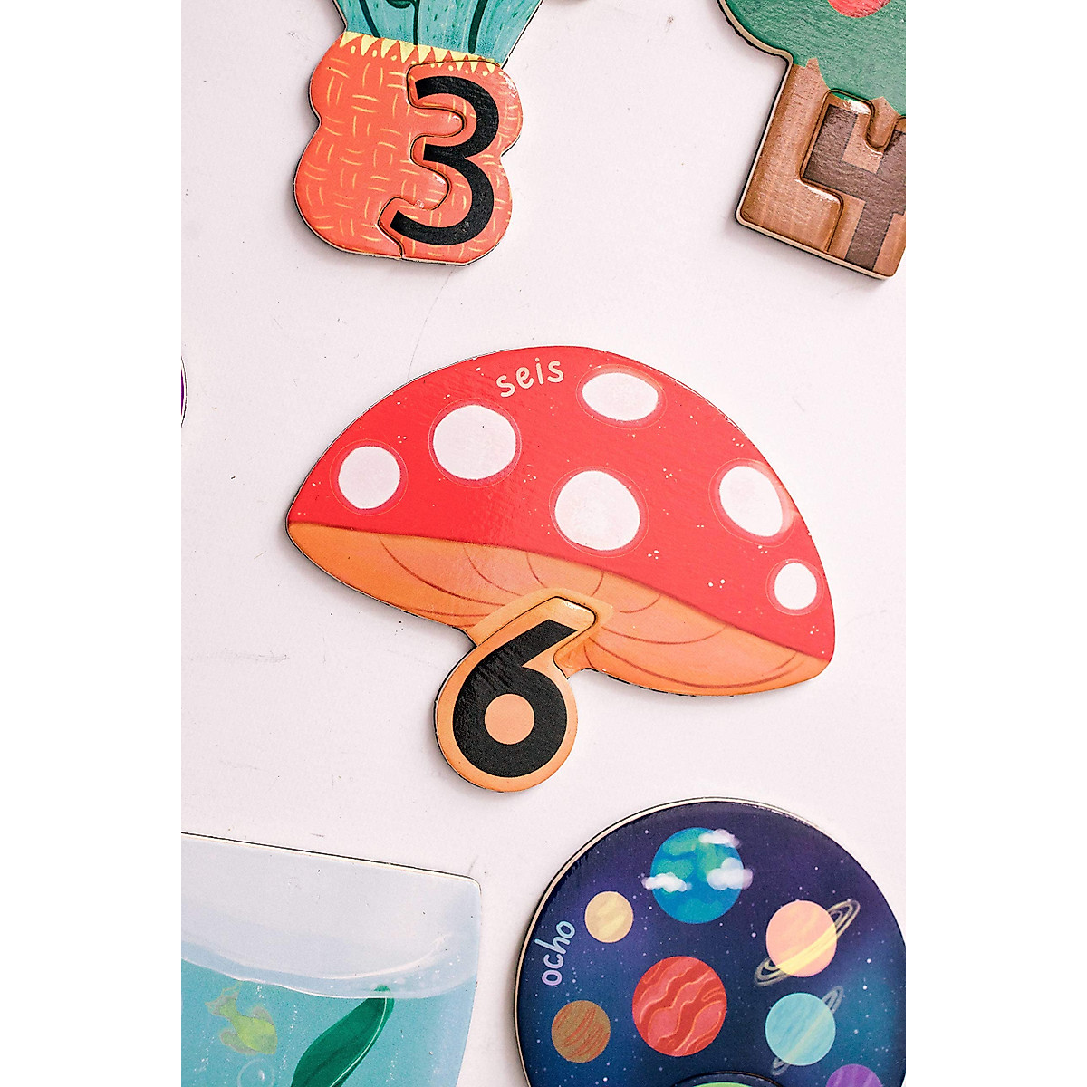 Wooden Matching English Number Magnets for Fridge, Educational Matching Game for Toddlers and Kids 3+ Years Old - Self-Correcting Number Puzzle- Fridge Magnets for Toddlers