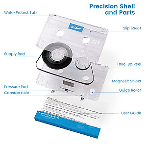 Reshow Audio Cassettes Low Noise High Output 90 min Time Blank Cassettes Tapes with Individual Clear Plastic Cassette Tape Case, Great for Everyday Recording (Pack of 5)