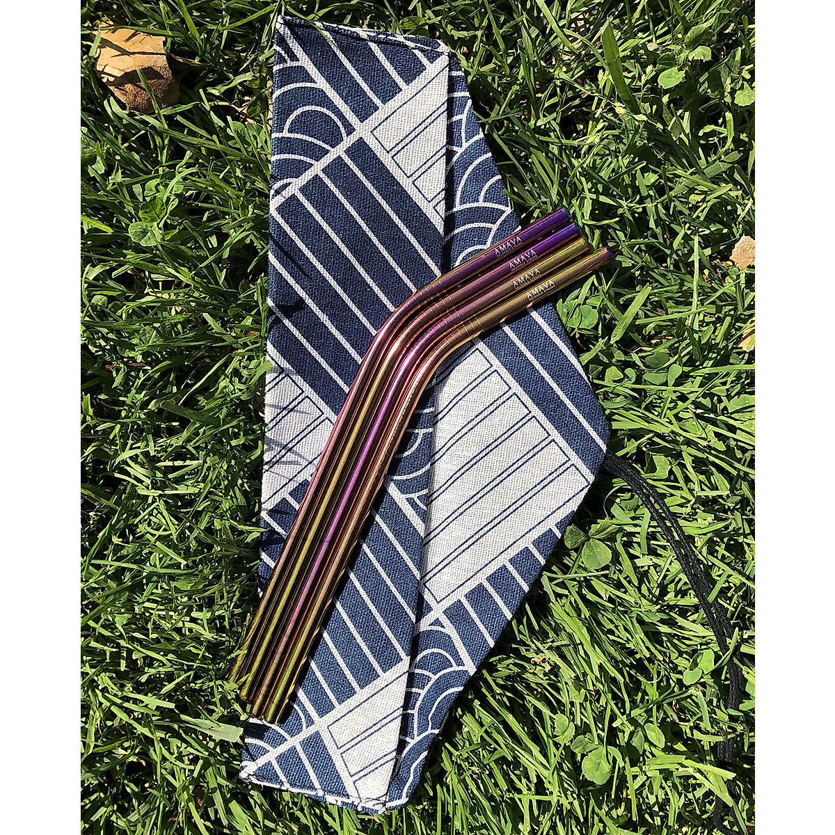 Reusable Straws Set, Stainless Steel Metal, Colorful, Includes 8 Straws, 4 Silicone Tips, 2 Cleaning Brushes, and 2 Travel Pouches, Draw String Bag and Wrap Bag for Hot & Cold Drinks