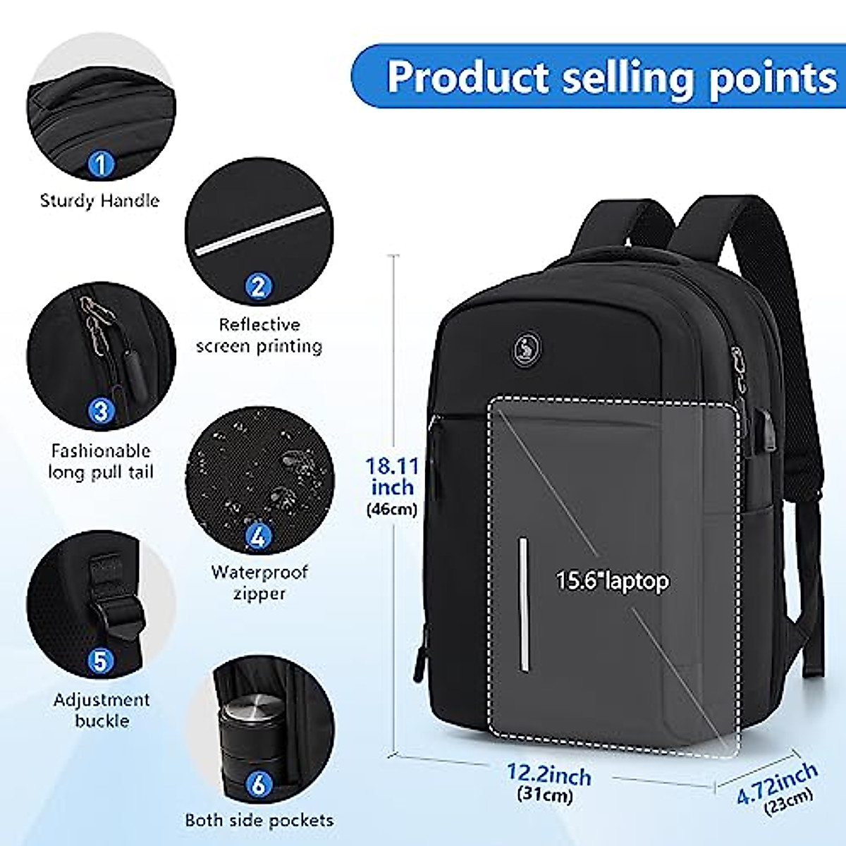 OIWAS Travel Laptop Backpack, Lightweight Business Work Backpack for Men 15.6inch Carry On Backpack with USB Port, 32.8L Large Airline Approved Laptop Daypack (Black)