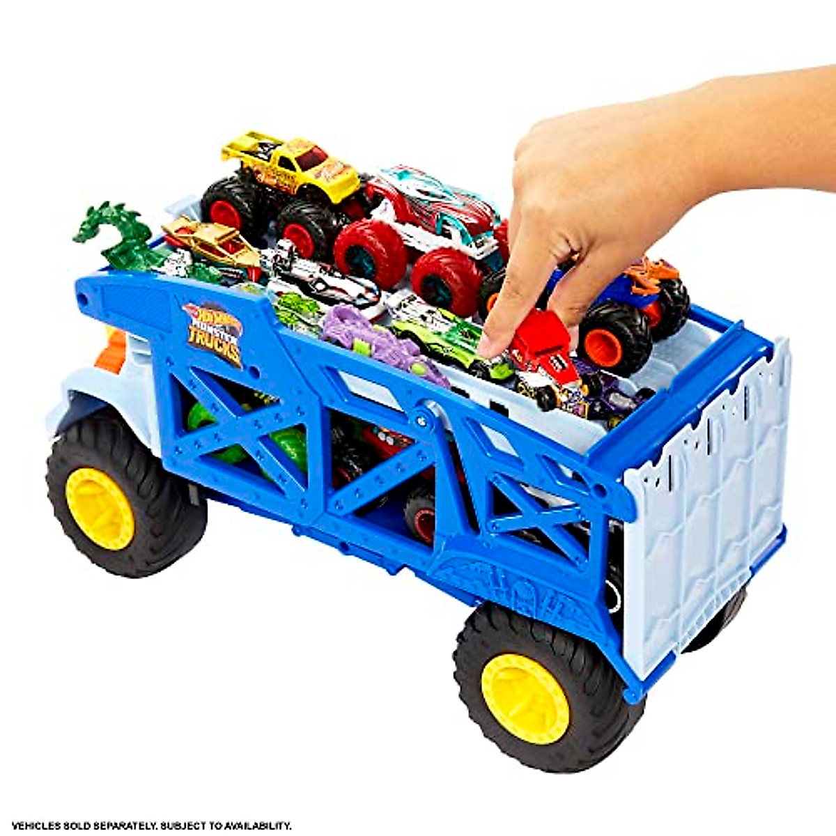 Hot Wheels Monster Trucks Monster Mover Rhino, Toy Car & Truck Hauler, Stores 12 1:64 Scale Monster Trucks or 32 Vehicles