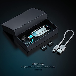 Electric USB Keychain Lighter Silver (Free 2 Tungsten Coil)