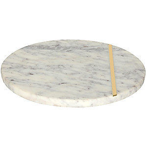 MyGift Modern White Marble Lazy Susan for Table, Serving Turntable Tray with Brass-Tone Metal Strip Accent - Handcrafted in India