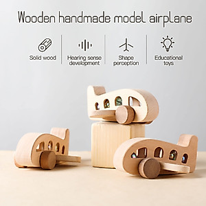 ibwaae Wooden Airplane Toys, Air Transport Vehicles Play Set, Wooden Pull Games, Learning Gift Montessori Toy for Baby Toddler Boys Girls