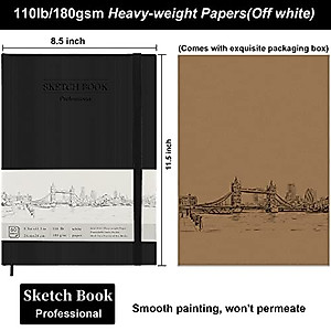 Hardcover Sketch Book 8.5 x 11, Art Sketchbook 60 Sheets/ 120 Pages, 110lb/180gsm Drawing Paper for Artists Acid Free Sketchbook for Drawing for Kids & Adults, Christmas Gift