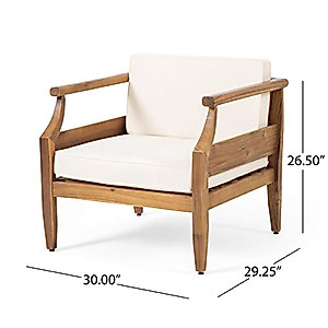 Christopher Knight Home Daisy Outdoor Club Chair with Cushion (Set of 2), Teak Finish, Cream